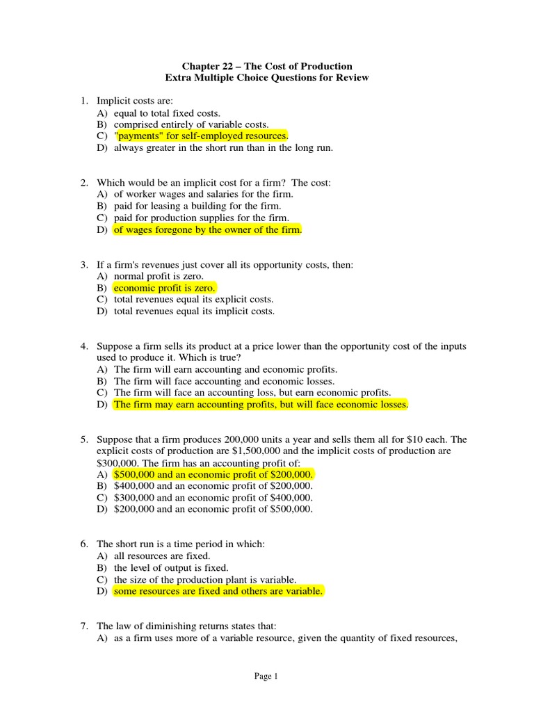 All Economics Practise MCQs | PDF | Average Cost | Economic Equilibrium