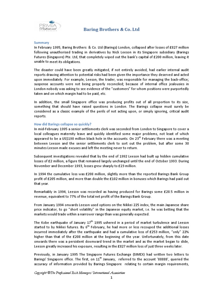 Baring Brothers Short Version April 2009 | PDF | Futures Contract ...