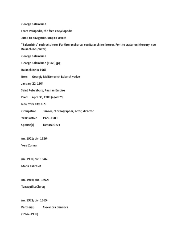 George Balanchine | PDF | Ballet | Concert Dance
