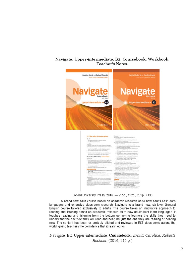 Navigate. Upper-Intermediate. B2. Coursebook. Workbook. Teacher's Notes ...