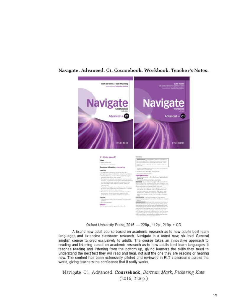 Navigate. Advanced. C1. Coursebook. Workbook. Teacher's Notes | PDF ...