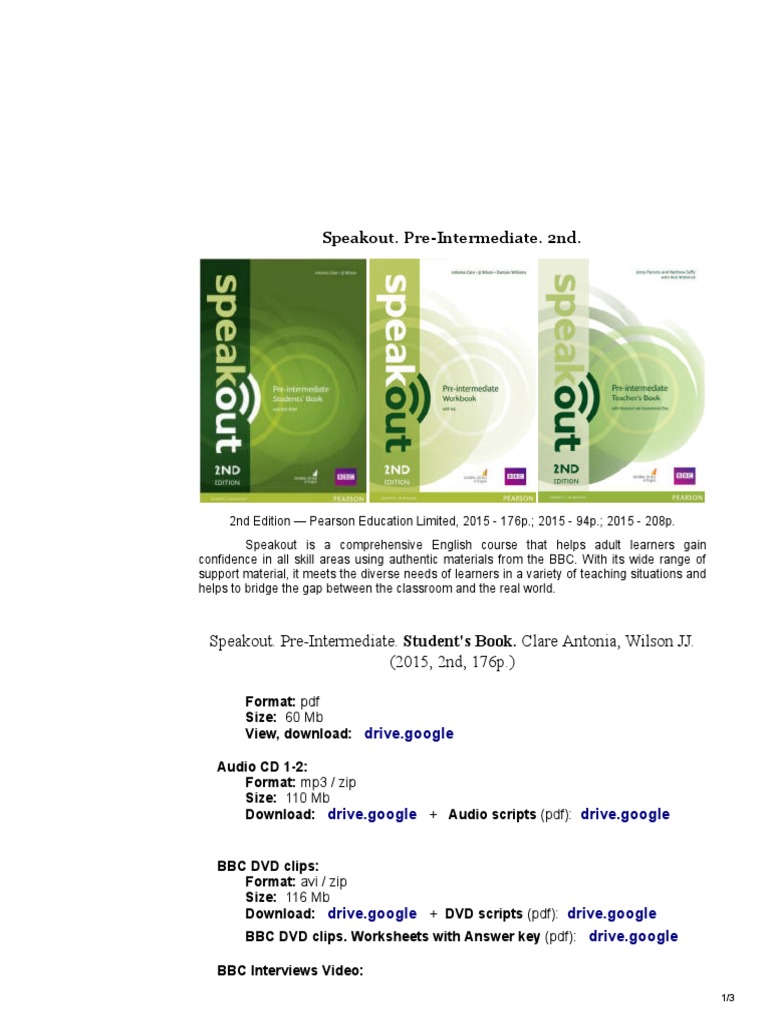 Comprehensive materials for the Speakout Pre-Intermediate 2nd edition ...