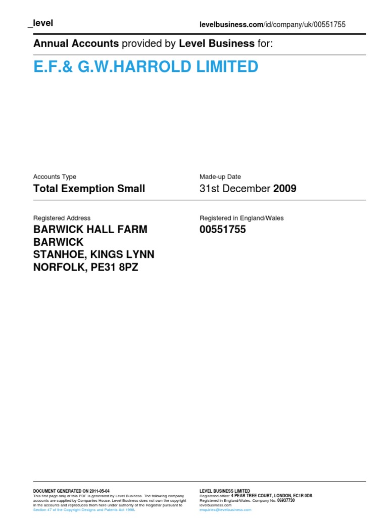 E.F.& G.W.Harrold Limited: Annual Accounts Provided by Level Business ...