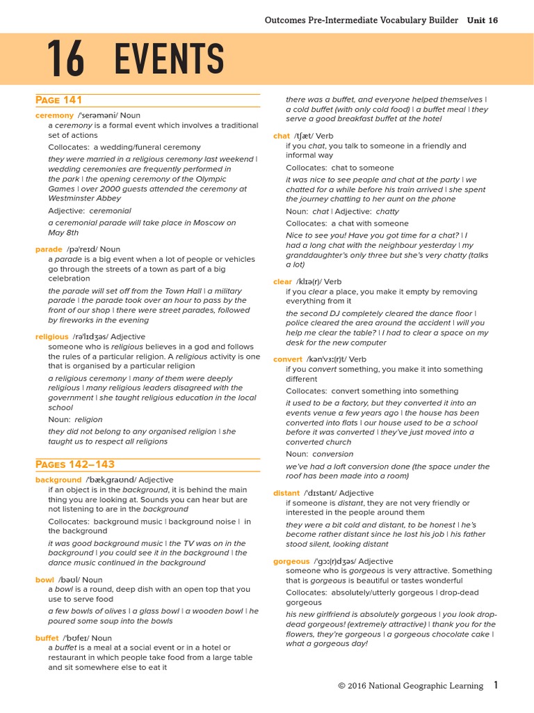 Outcomes Pre-Int VocabBuilder Unit16 | PDF | Adjective | Adverb