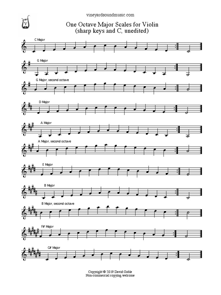 Violin Scales 1 Octave Sharp Keys | PDF