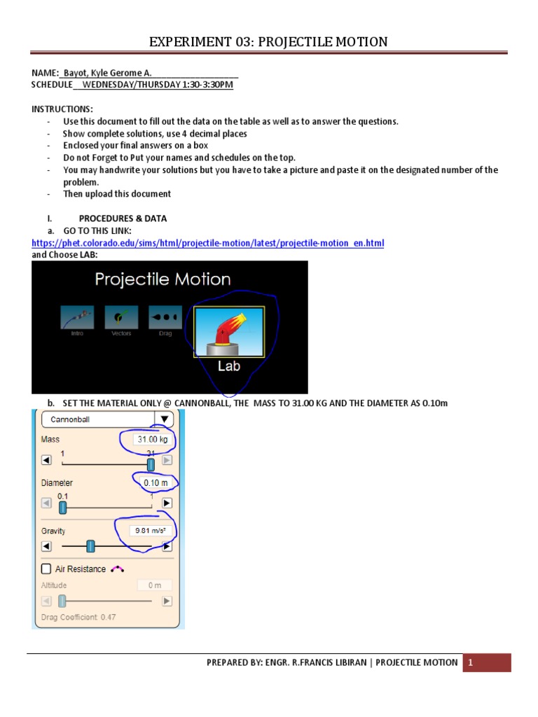 Experiment 03: Projectile Motion: Procedures & Data | PDF | Mechanical ...