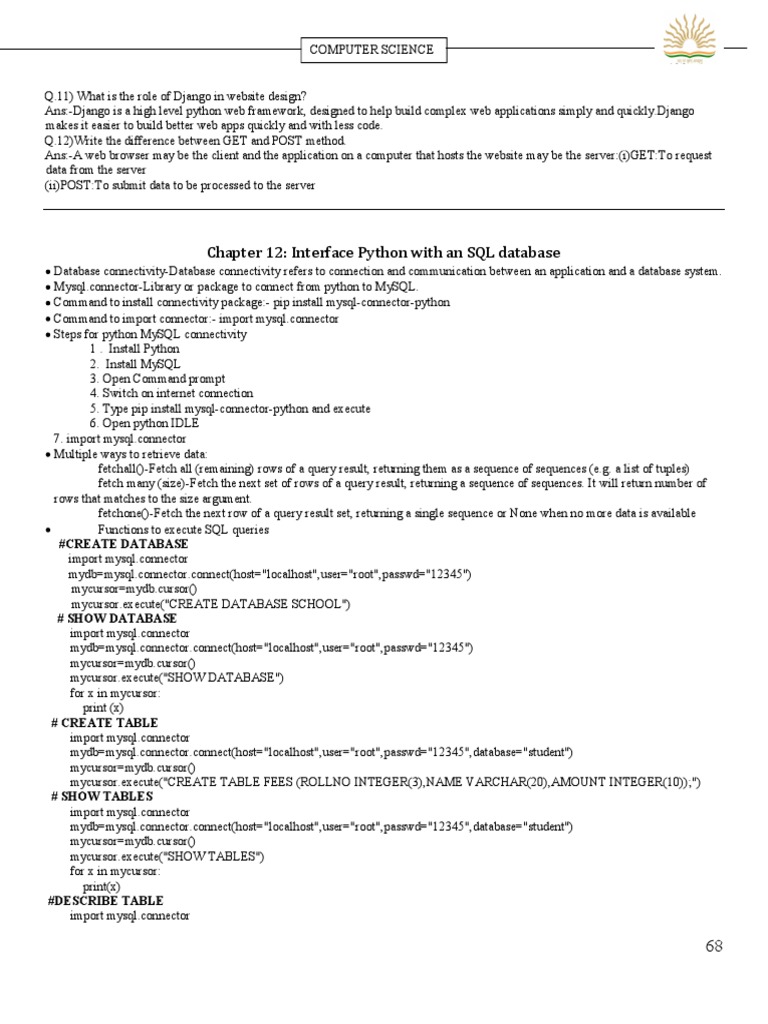 Chapter 12 Interface Python With An Sql Database Pdf Sql Databases