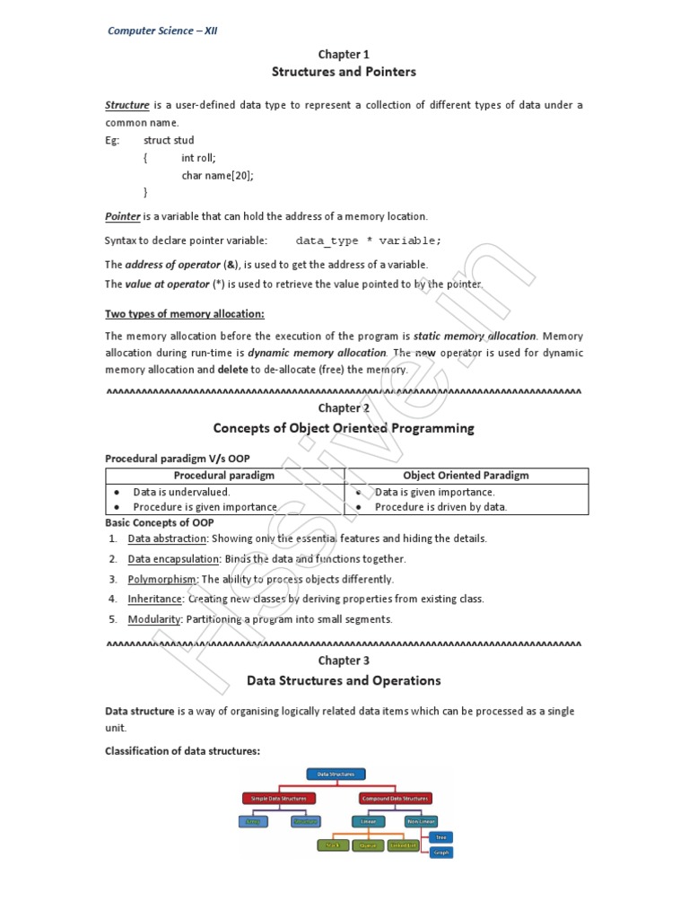 An Overview of Key Concepts in Computer Science - Structures, Pointers, Object Oriented ...