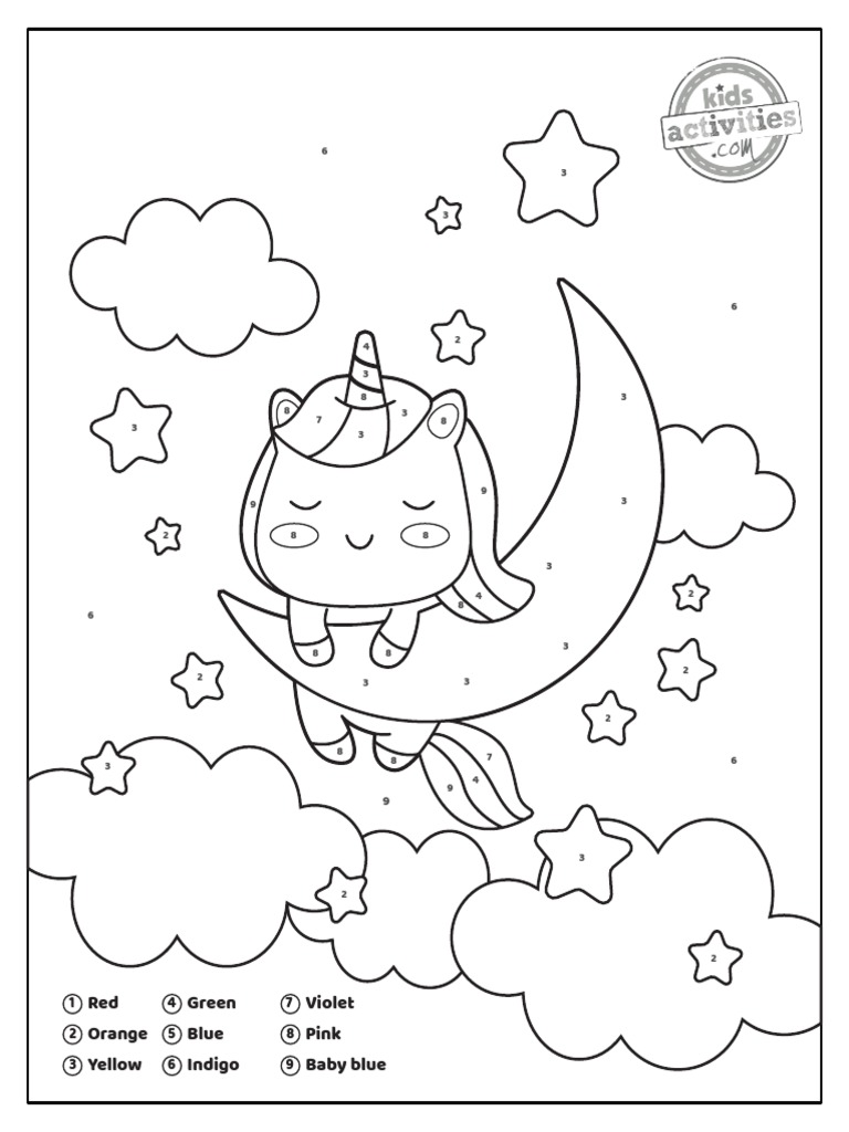 Unicorn Color by Number Coloring Pages | PDF | Color | Blue