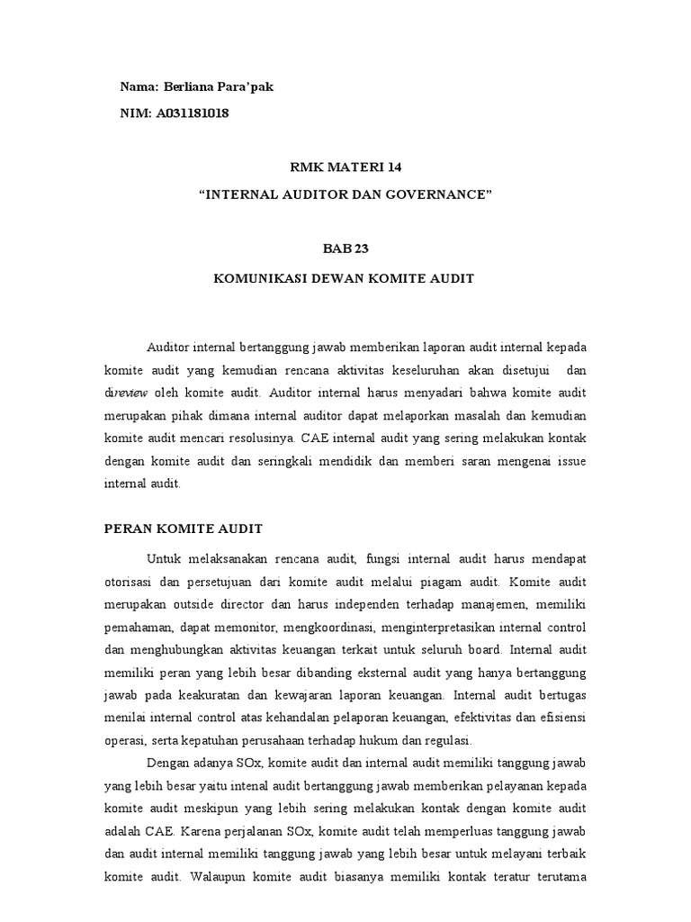 Peran Komite Audit dalam Internal Audit | PDF