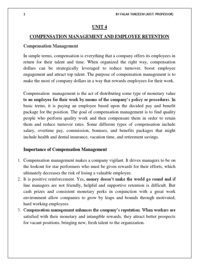 Unit 4 Compensation Management and Employee Retention | PDF ...