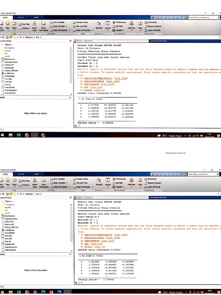 Metode Secant Excel Dan Matlab | PDF