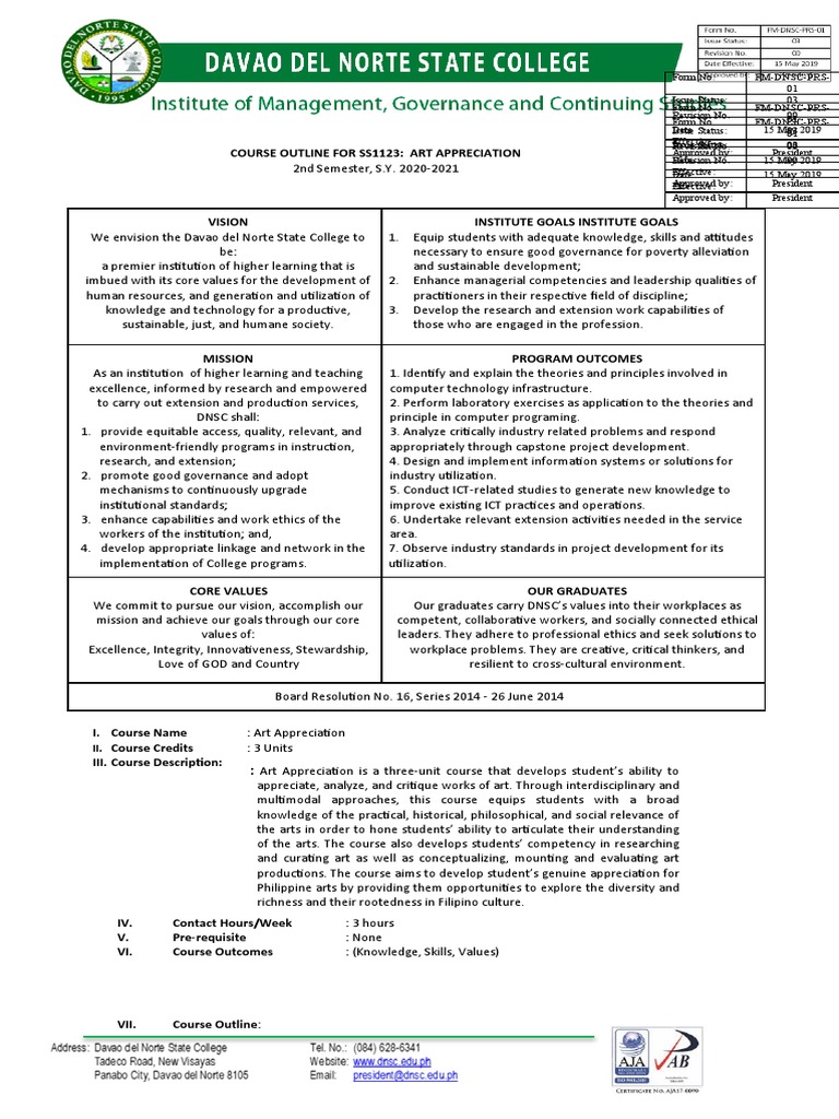 SS123 Course Outline 1 | PDF | Experience | Abstract Art
