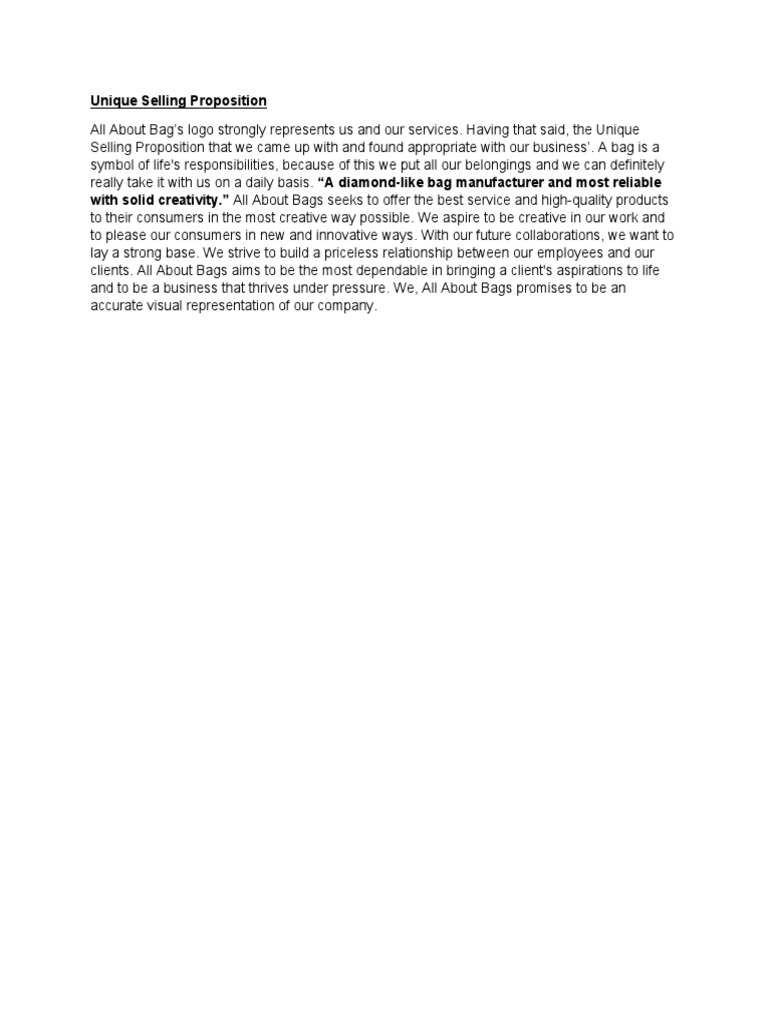 Sample of Unique Selling Proposition | PDF