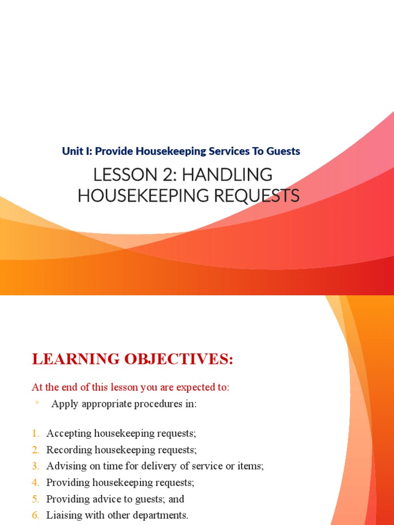 Lesson 2 - Handling Housekeeping Requests | PDF | Housekeeping | Home