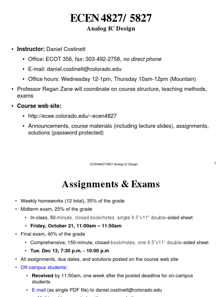 ECEN 4827/ 5827: Analog IC Design | PDF | Electronic Circuits | Analogue Electronics
