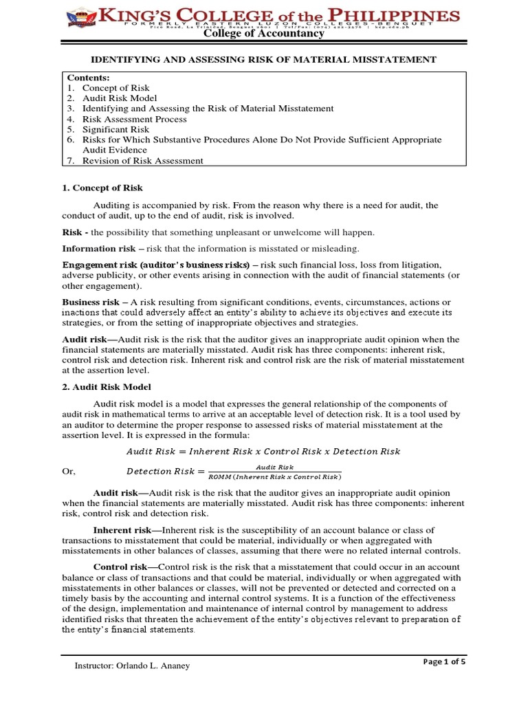 Lesson 8 Identifying and Assessing The ROMM | PDF | Financial Audit | Audit