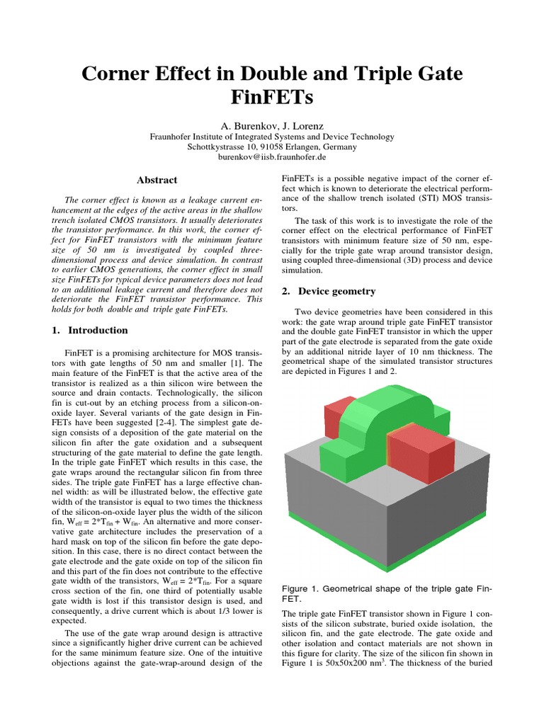 Corner Effect in Double and Triple Gate | PDF | Field Effect Transistor ...