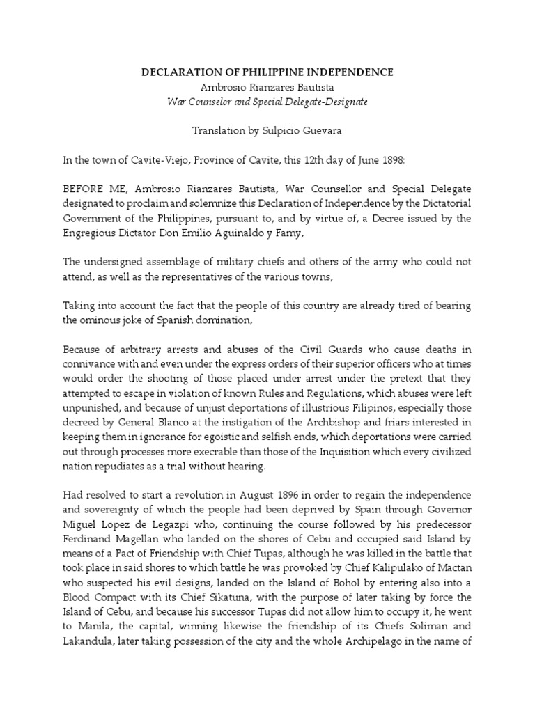 1898 Philippine Independence Declaration | PDF | Philippines