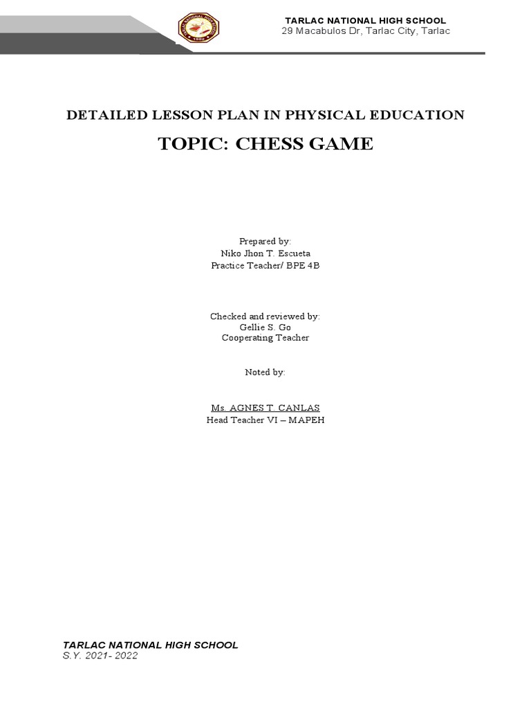 Chess Lesson Plan | PDF | Chess | Gaming
