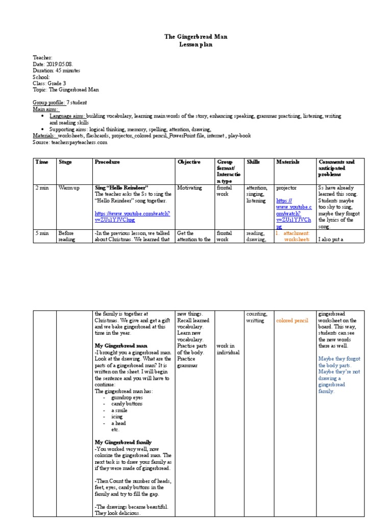 The Gingerbread Man Lesson Plan | PDF | Vocabulary | Lesson Plan