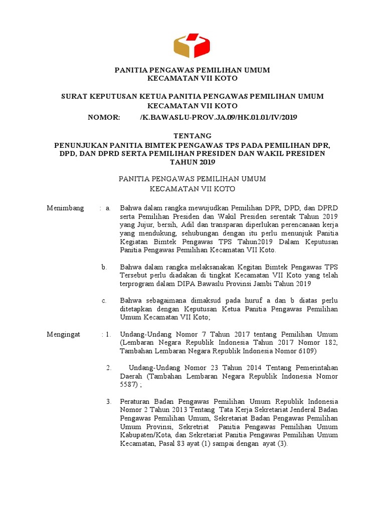 SK Bimtek PTPS Panitia 2019 | PDF