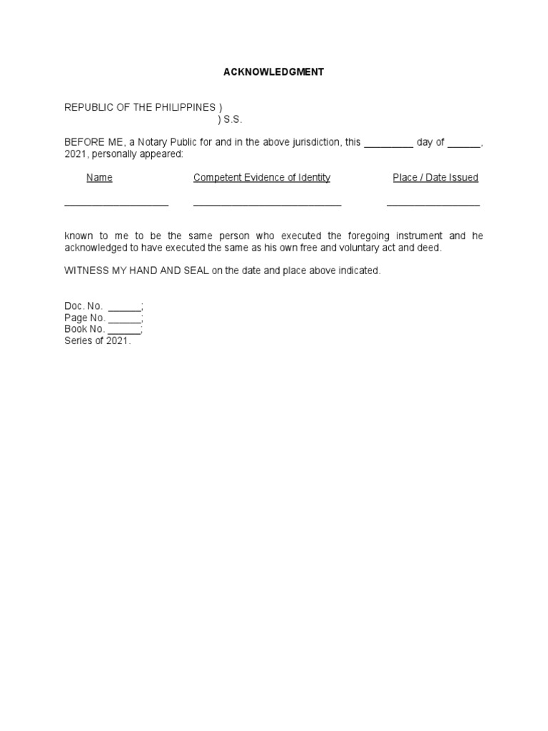 Acknowledgment For Notarization | PDF | Politics | Social Science