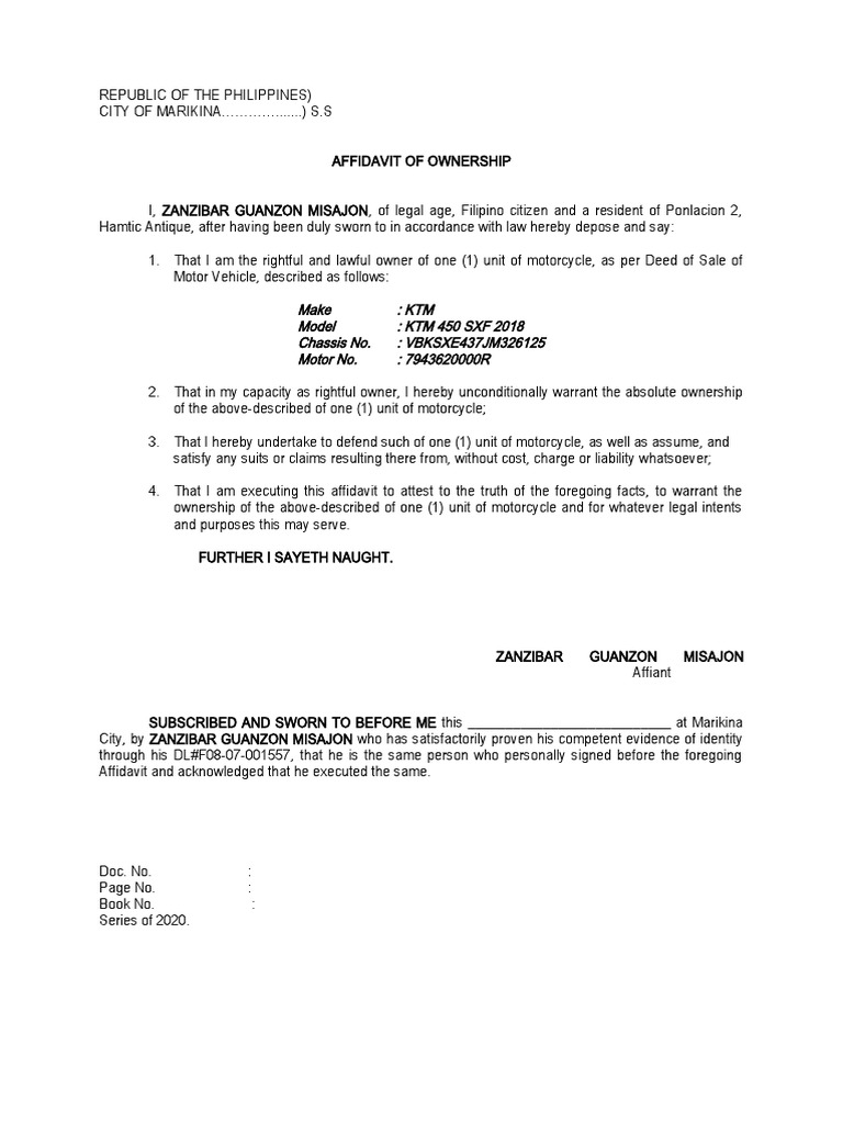 Affidavit of Ownership | PDF