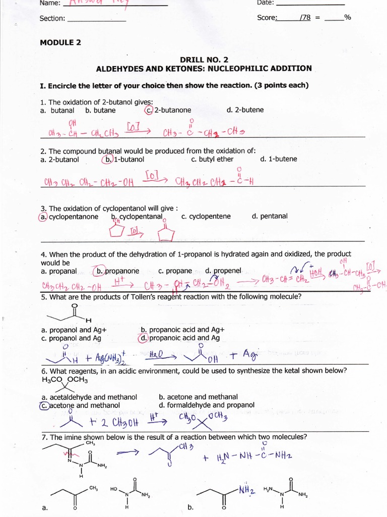 Answer Key Assignment No. 5 Aldehydes and Ketones | PDF | Aldehyde | Ketone