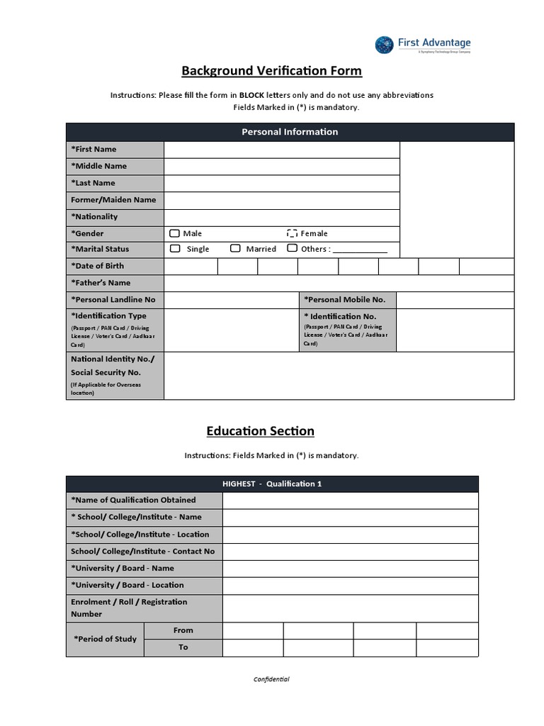 Background Verification Form - Freshers | PDF | Identity Document | Access Control