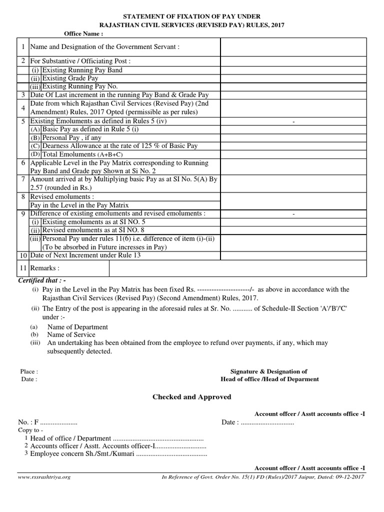 Rajasthan Pay Fixation Statement 2017 | PDF | Finance & Money ...