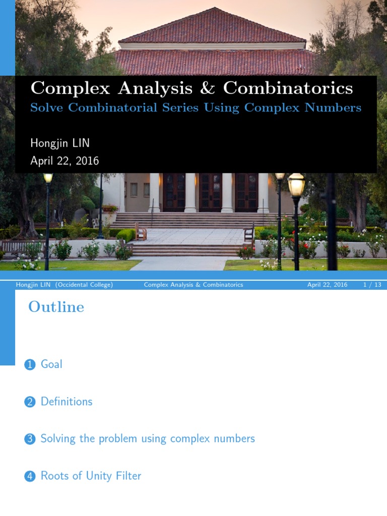 Complex Analysis And Combinatorics Solve Combinatorial Series Using Complex Numbers Download