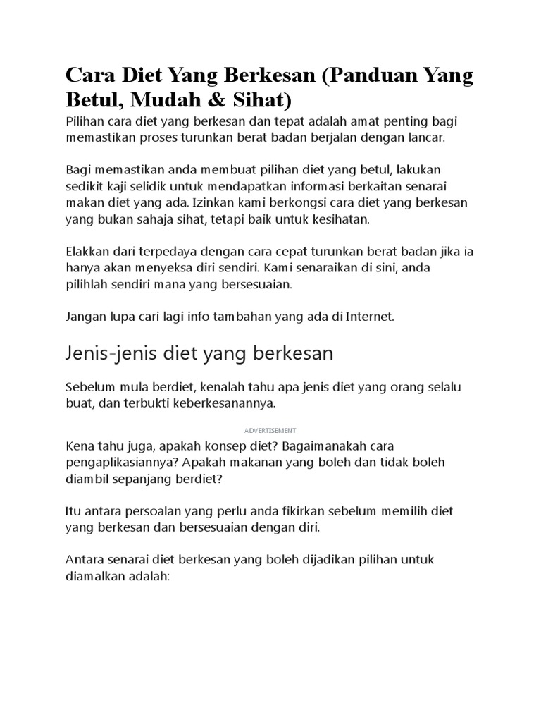 Panduan Diet Berkesan dan Sihat | PDF | Kesehatan Holistik