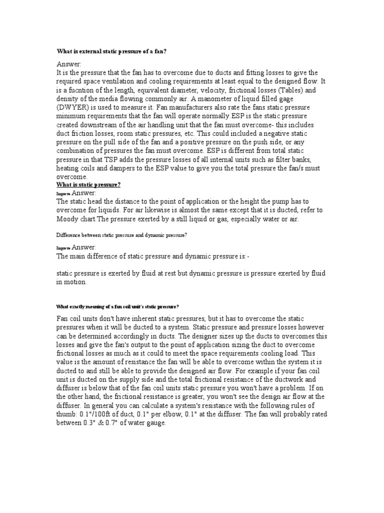 Understanding External Static Pressure in Fans | PDF | Duct (Flow ...