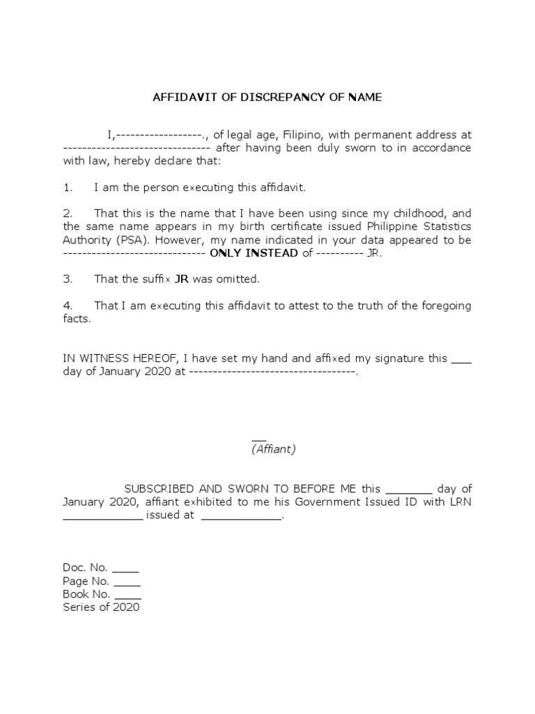 Affidavit of Correction of Name | PDF