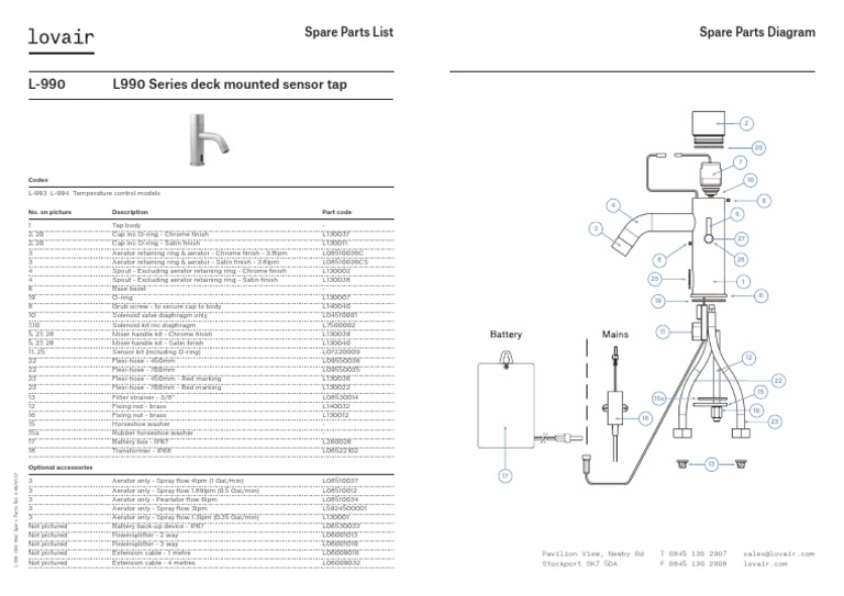 Lovair - L-990 (993 994) Sensor Tap - Parts List | PDF | Equipment ...