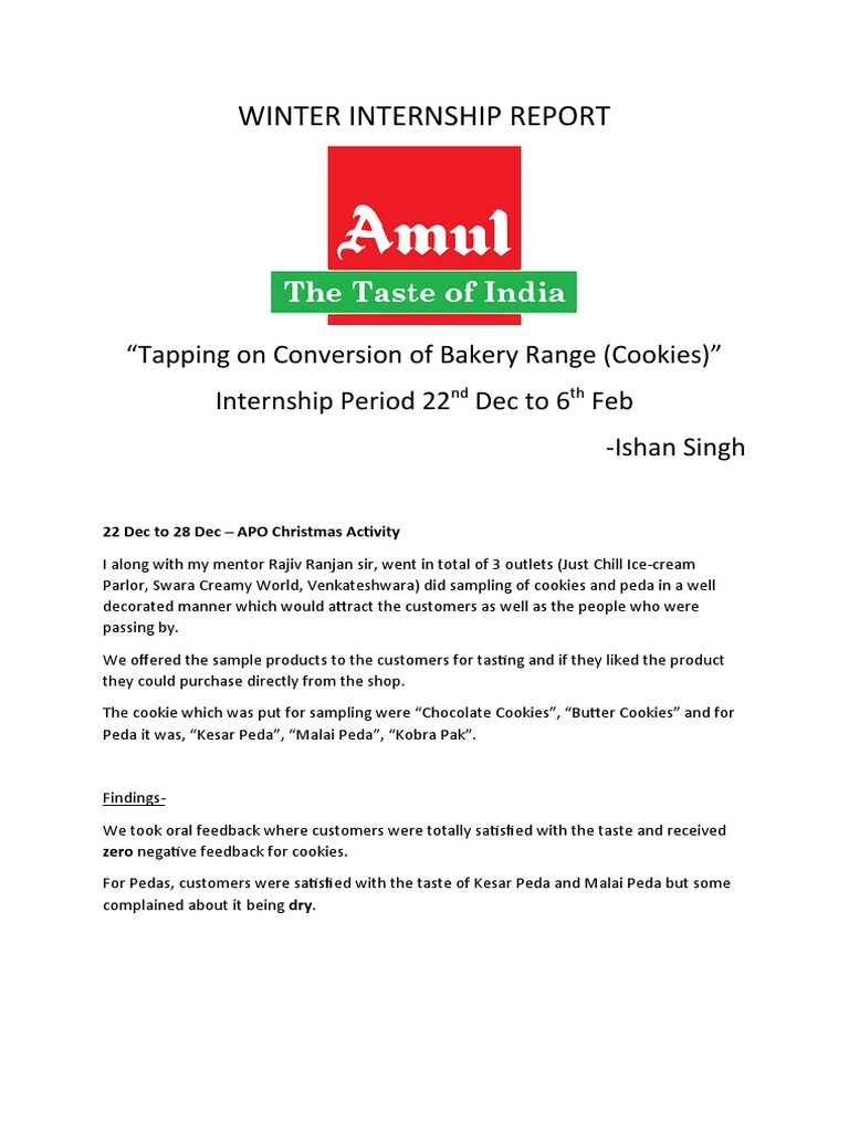 WINTER INTERNSHIP REPORT - Amul - Ishan Singh | PDF | Brand | Retail