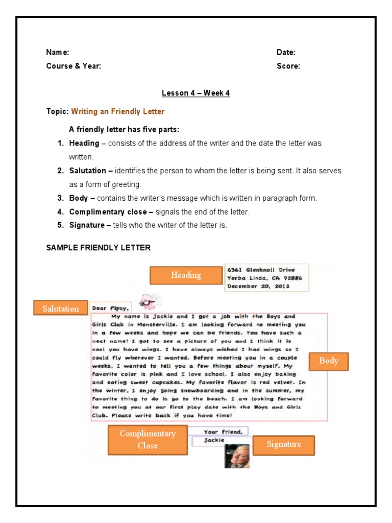 Writing An Friendly Letter: Written. As A Form of Greeting | PDF