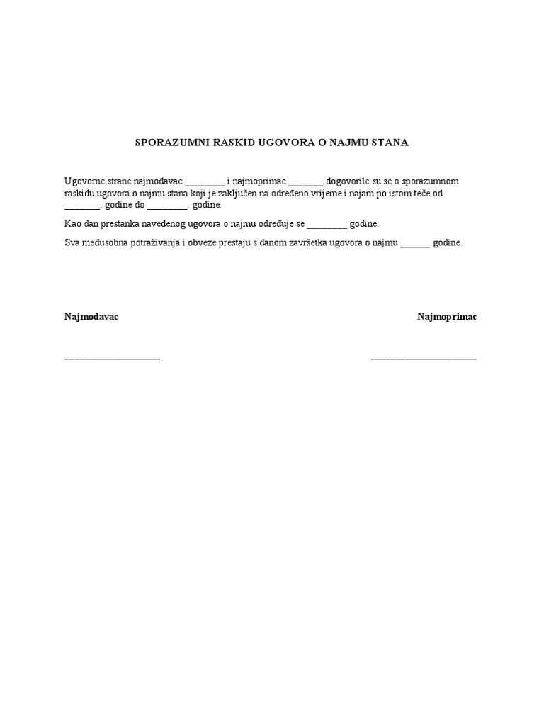 Sporazumni Raskid Ugovora | PDF