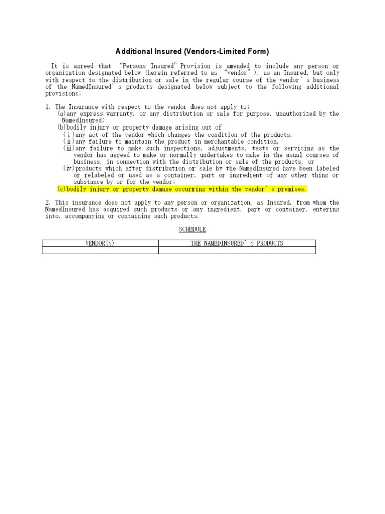 Additional Insured Vendors Overview | PDF | Business Law | Private Law