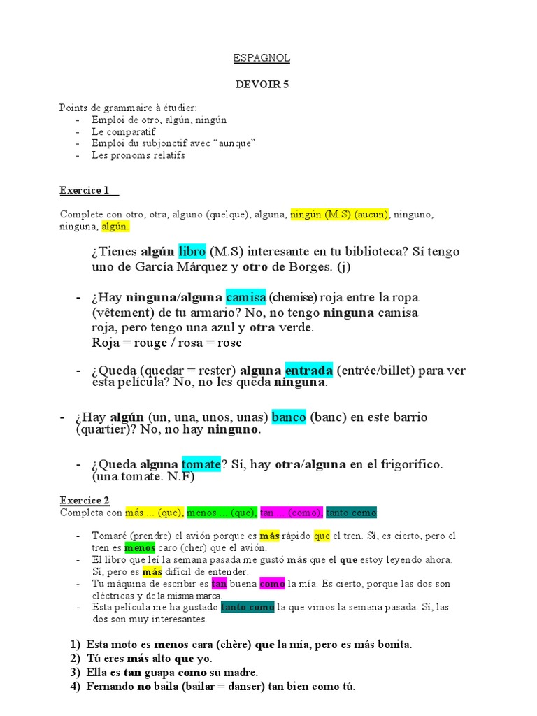 Devoir 5 Exercices | PDF | Lingüística
