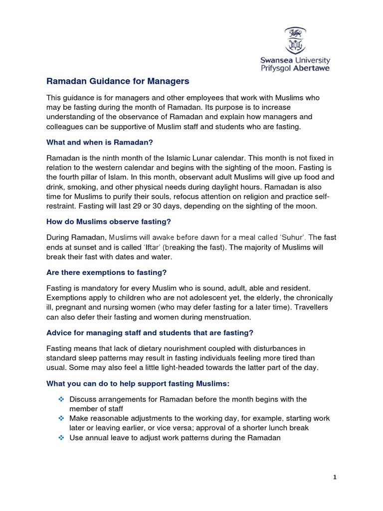 Ramadan Support for Managers Guide | PDF | Ramadan | Fasting