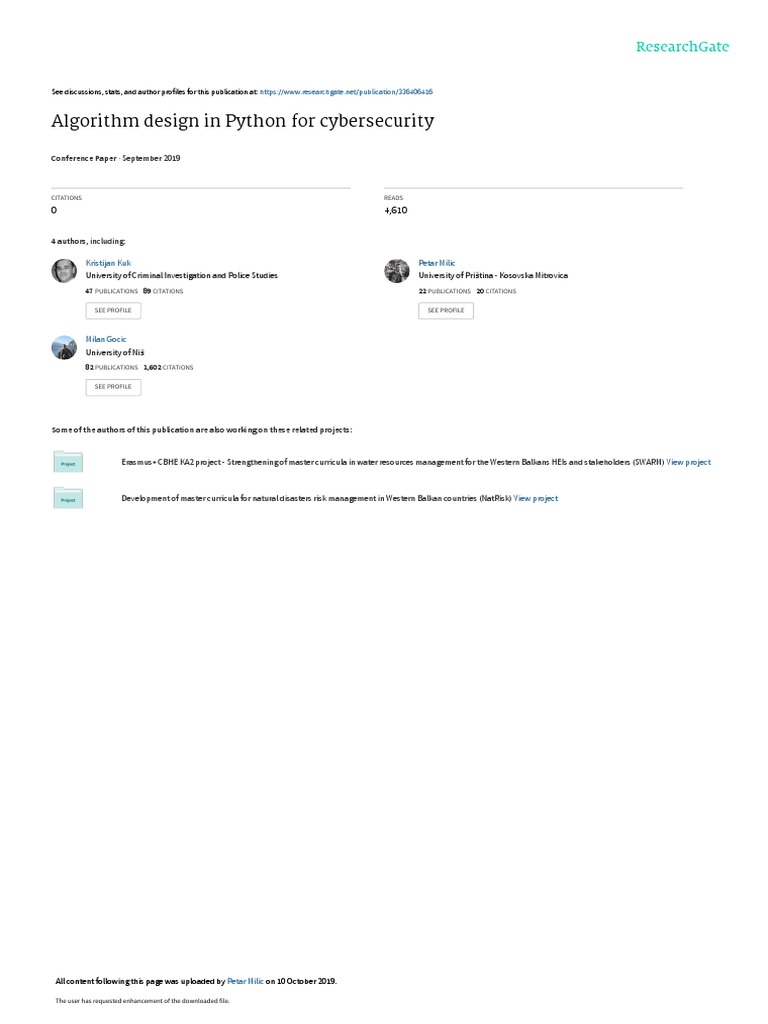 Algorithm Design In Python For Cybersecurity Conference Paper Pdf Computer Programming