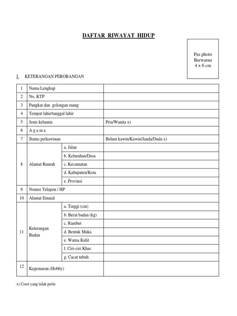 Contoh Daftar Riwayat Hidup Lengkap | PDF