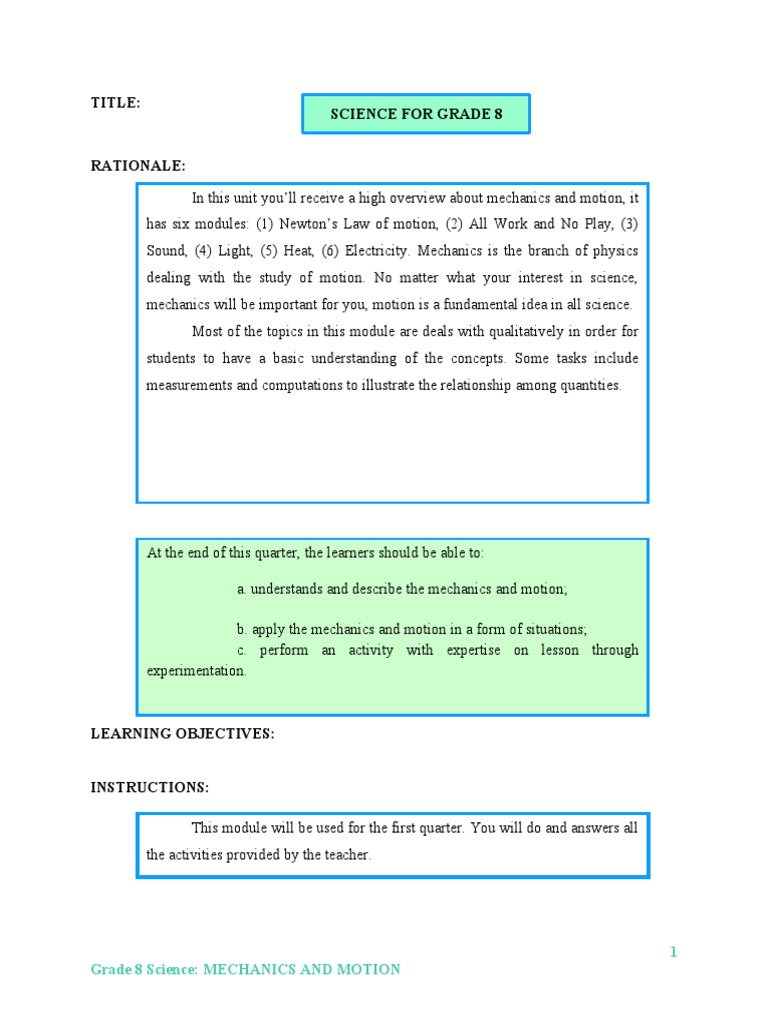 Science For Grade 8 (1ST Quarter Module) | PDF | Sound | Waves