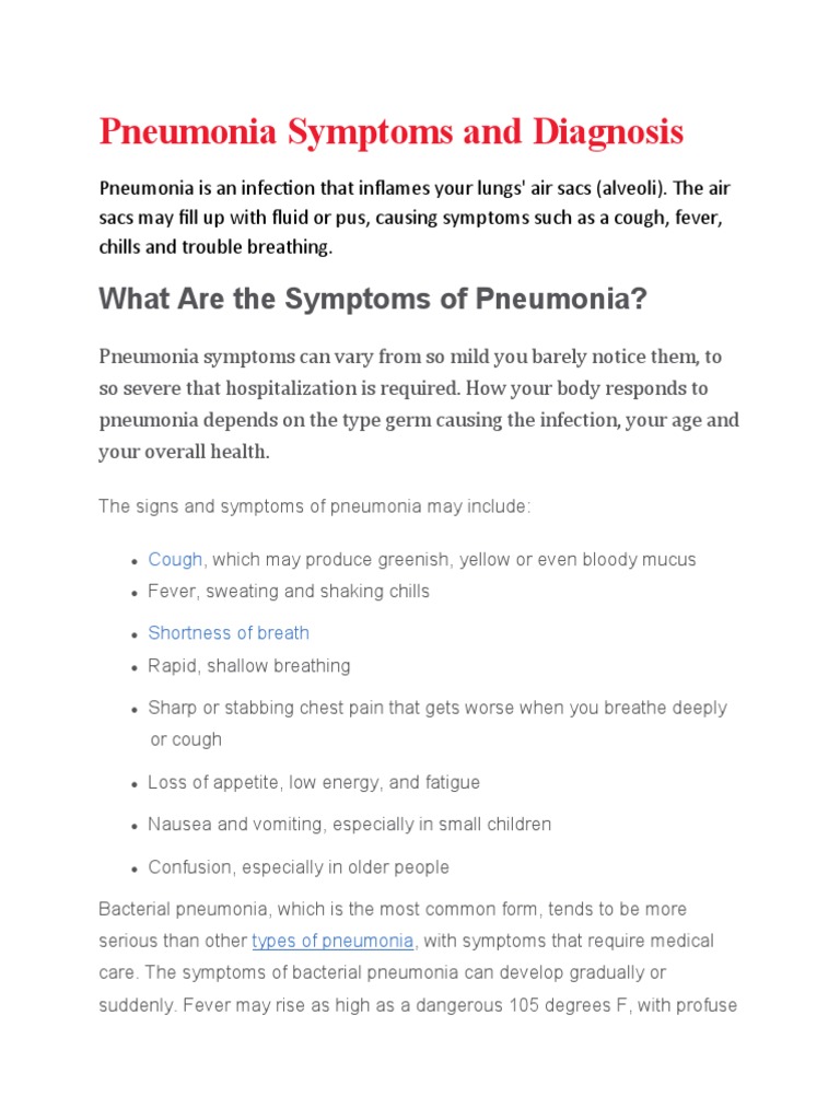 Pneumonia Symptoms and Diagnosis | PDF | Pneumonia | Lung