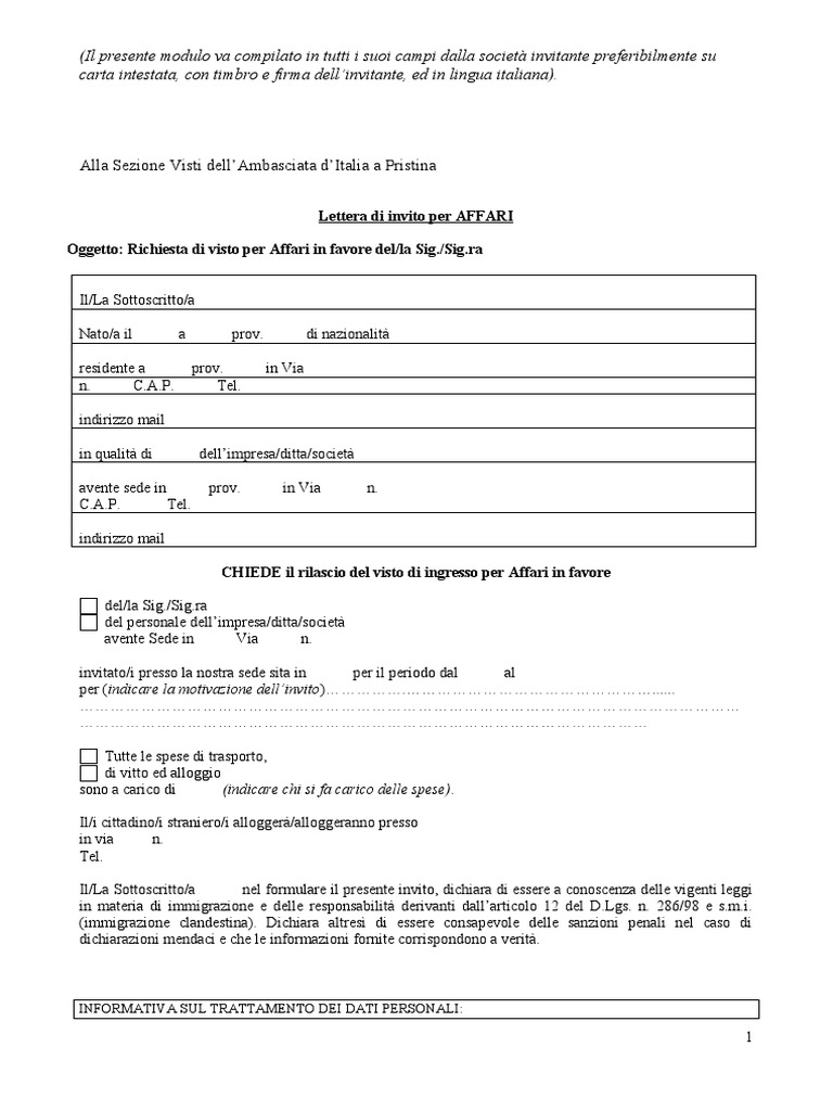 Modello Lettera Di Invito Per Affari | PDF