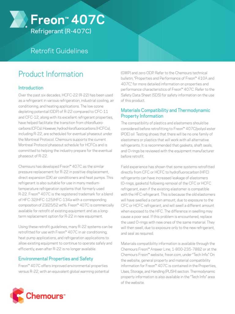 Freon 407c Retrofit Guidelines | PDF | Chlorofluorocarbon | Mechanical ...