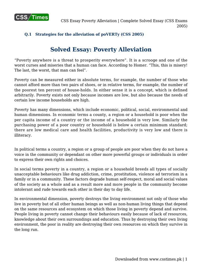 CSS Essay Poverty Alleviation - Complete Solved Essay (CSS Exams 2005 ...