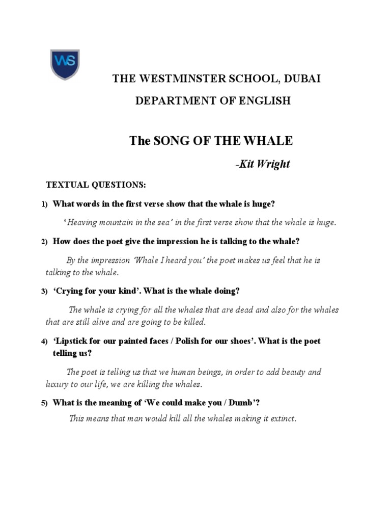 Analysis of "The Song of the Whale" | PDF | Poetry